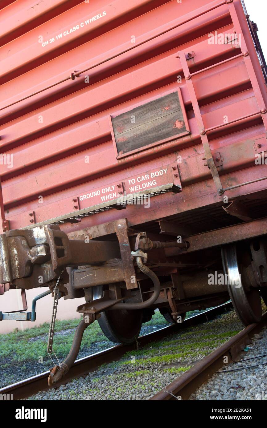 Close up view of industrial railway carriage Stock Photo - Alamy