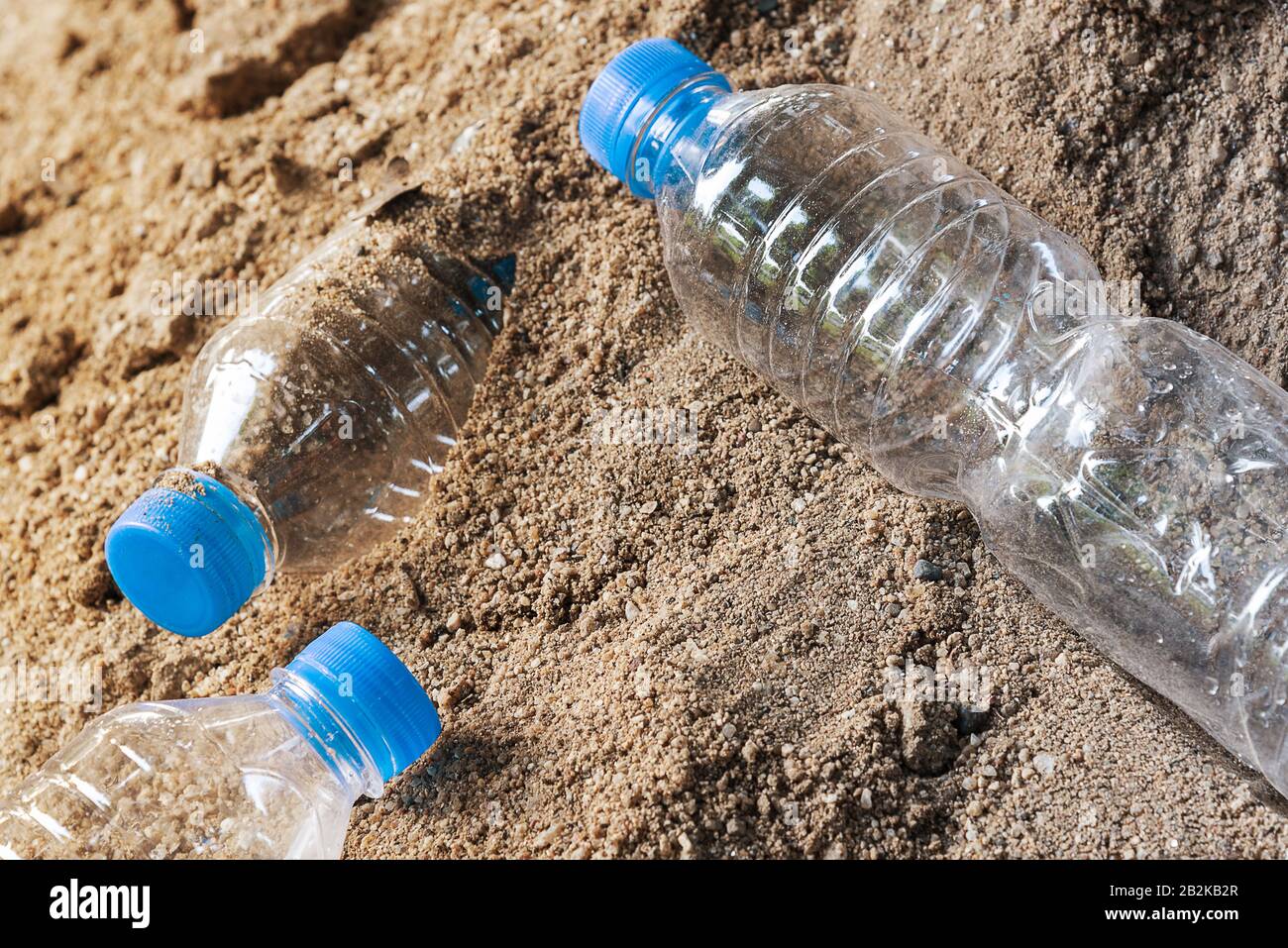 Plastic water bottles pollution in beach. Environment concept Stock ...