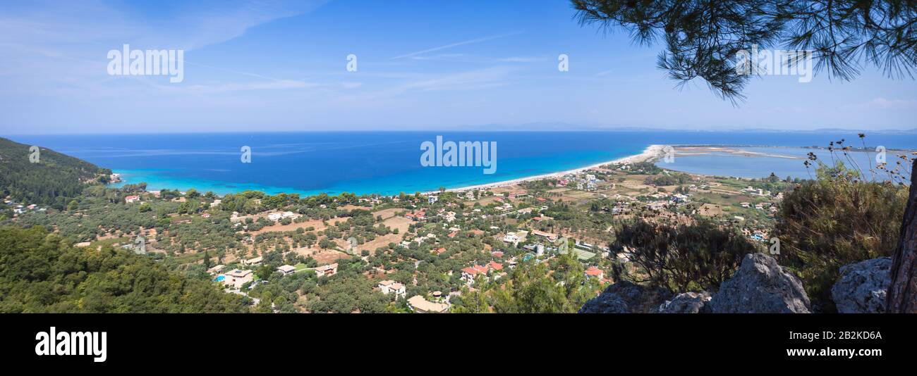 Amazing panoramic photo of Agios Ioannis (Gyra) beach with turquoise ...
