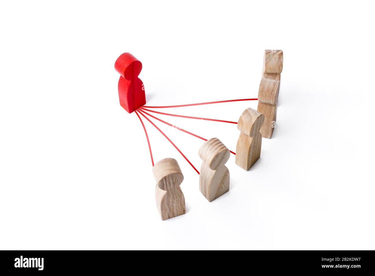 Red leader figurine connected with people by lines. Leadership and ...
