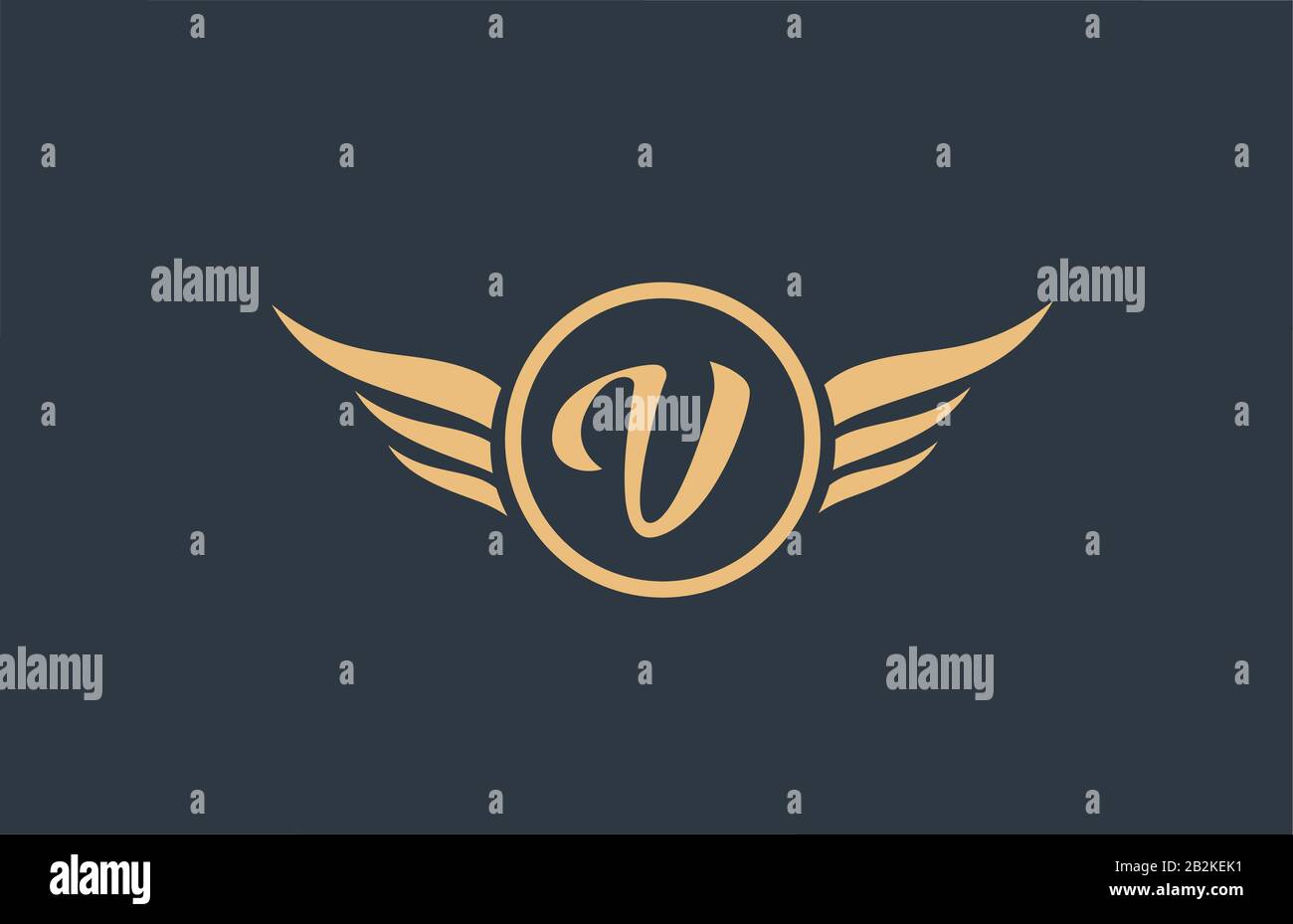 V yellow blue alphabet letter logo with wing wings icon and circle for ...