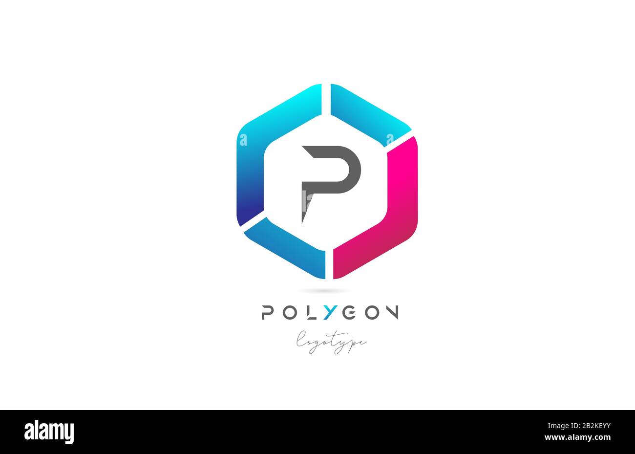 P polygon pink blue icon alphabet letter logo design for business and ...