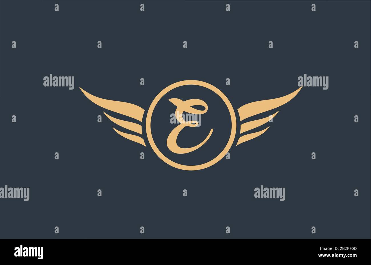 E yellow blue alphabet letter logo with wing wings icon and circle for ...