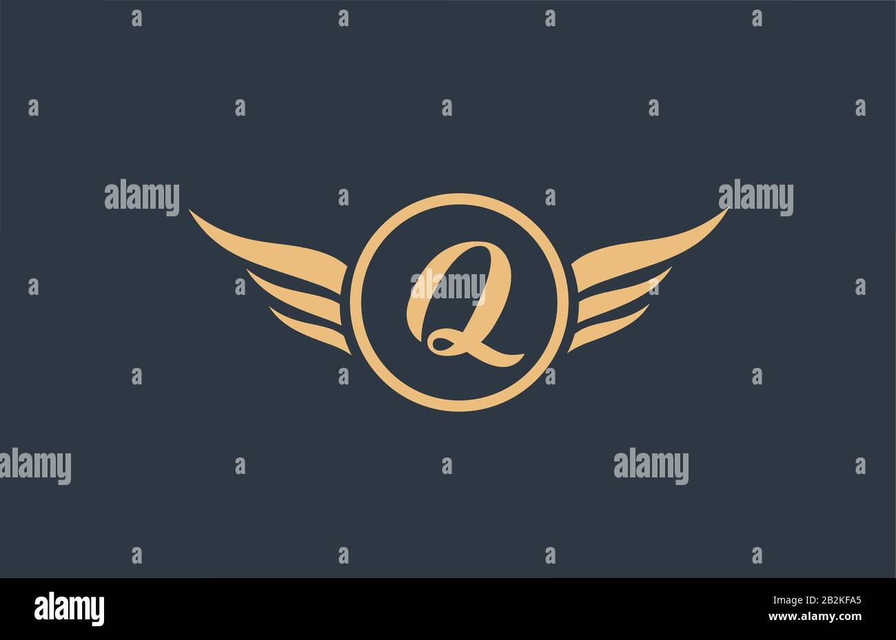 Q yellow blue alphabet letter logo with wing wings icon and circle for ...