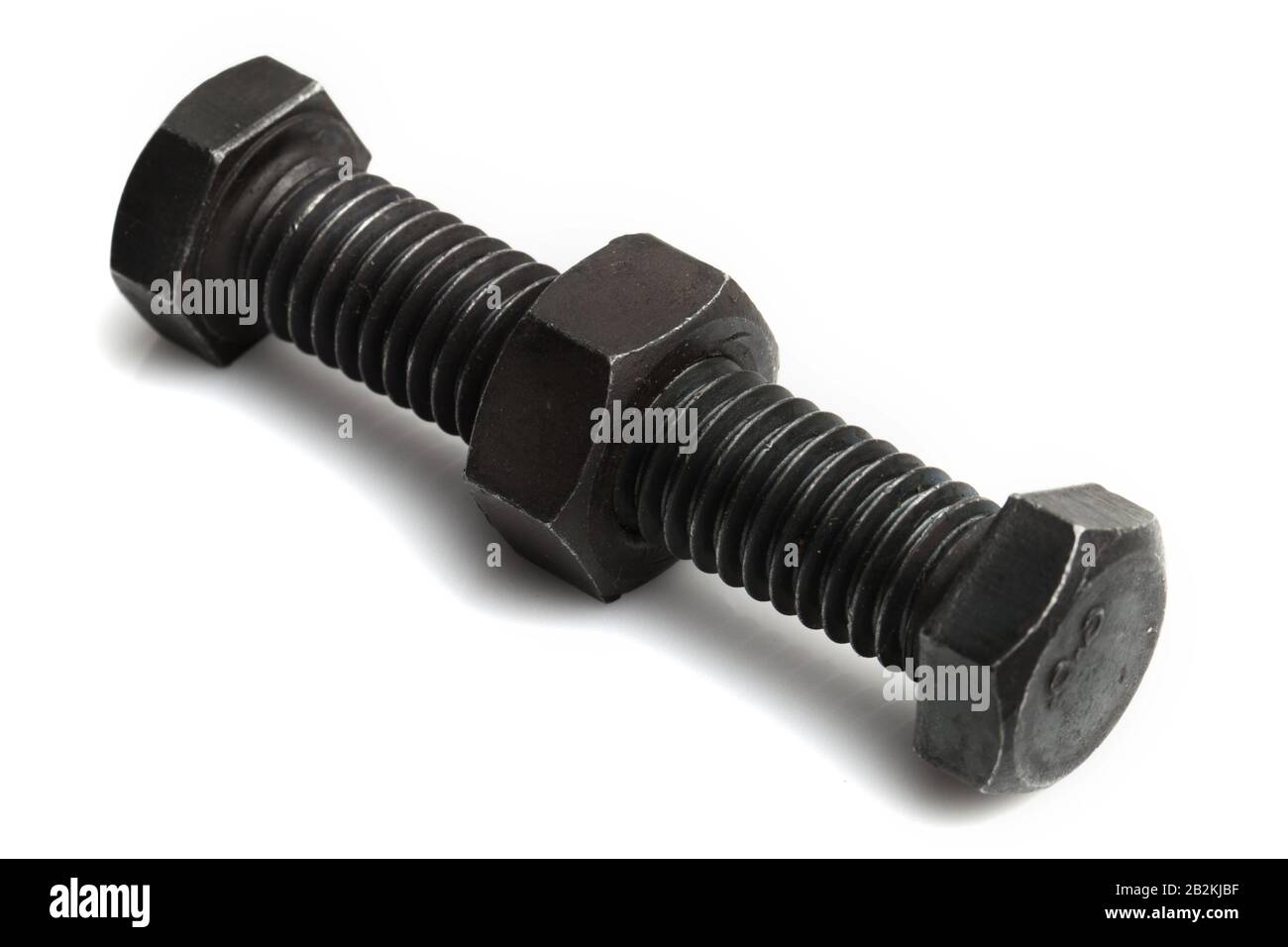 Two Black Screws Joined Together By A Nut Studio Isolated Shot Stock ...