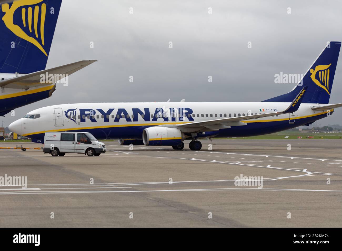 Aircrafts of Ryanair in the international airport of Brussels, Belgium ...