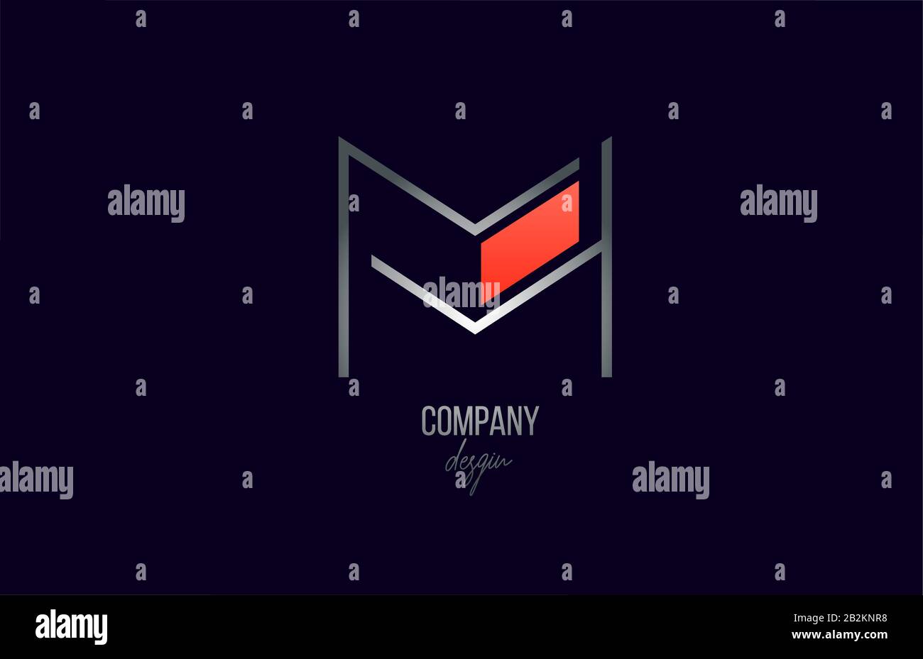 red grey M letter logo alphabet icon with line design for company and ...