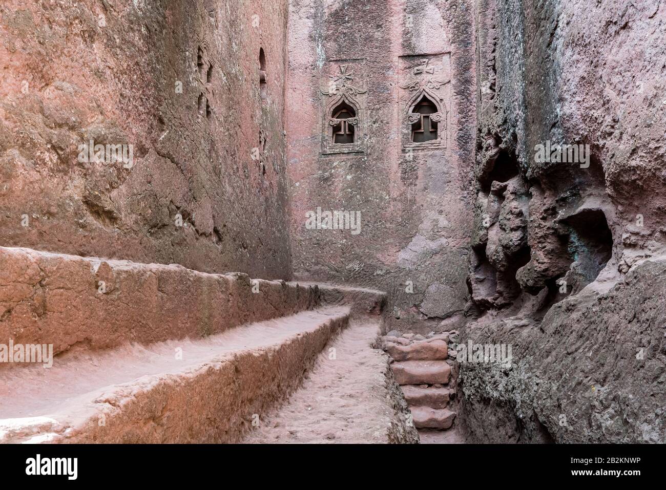 The rock hewn church of Bet Mikael (Debre Sina) in Lalibela, Ethiopia ...