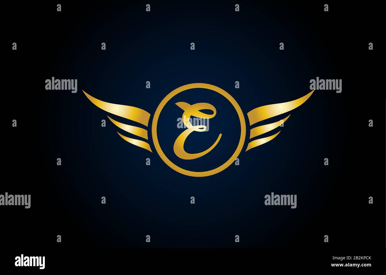 gold golden E wing wings alphabet letter logo icon with classy design ...