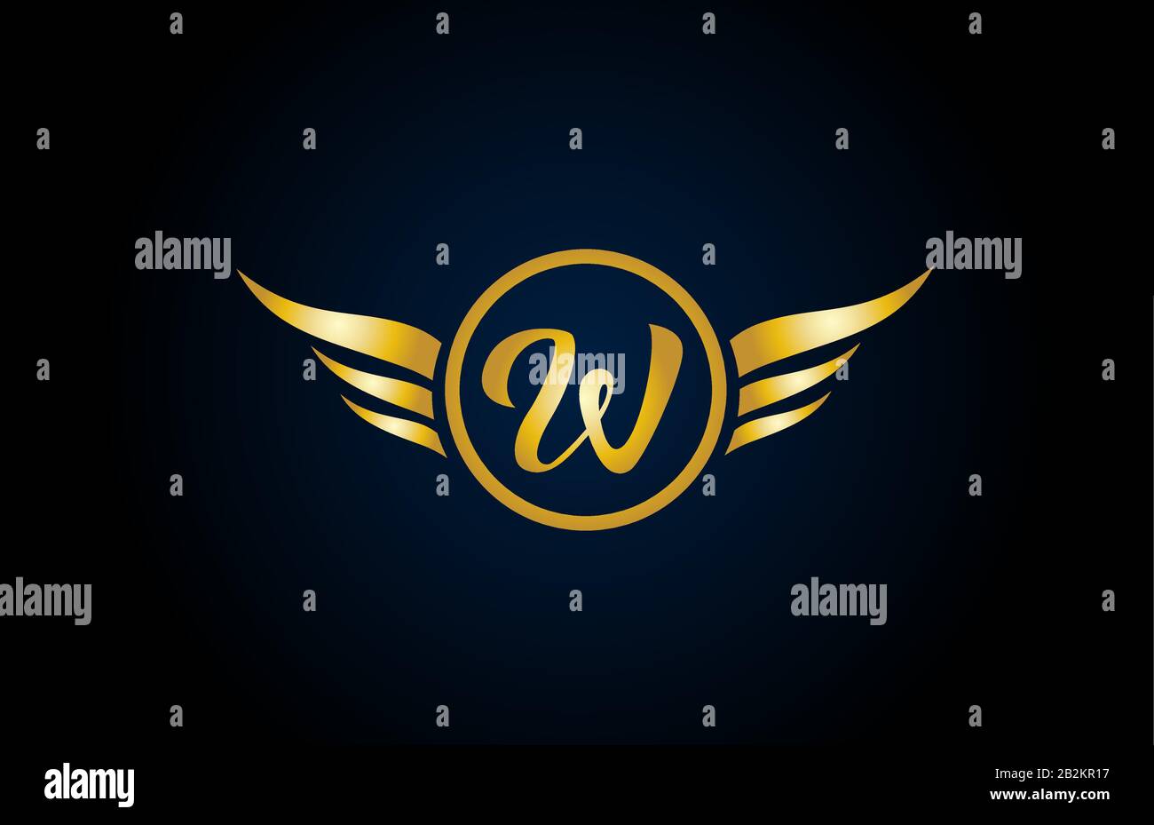 gold golden W wing wings alphabet letter logo icon with classy design ...