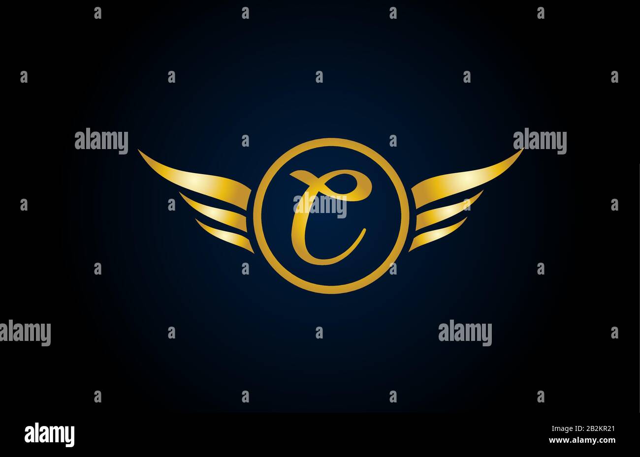gold golden C wing wings alphabet letter logo icon with classy design ...
