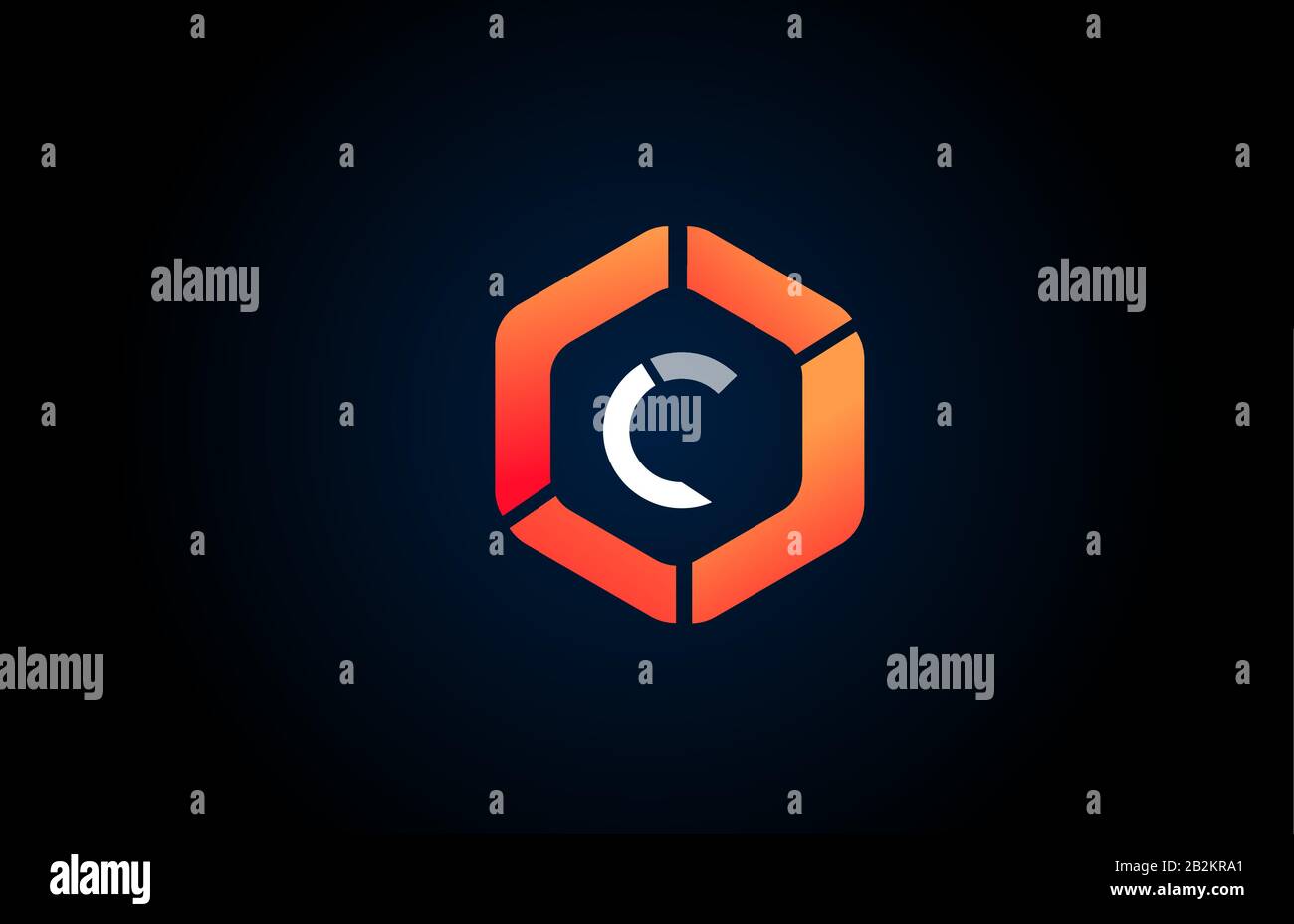 orange white polygon C letter alphabet logo design icon in black and ...