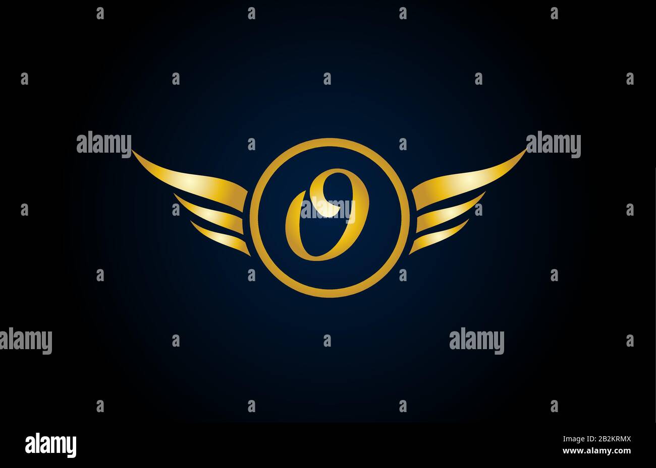 gold golden O wing wings alphabet letter logo icon with classy design ...