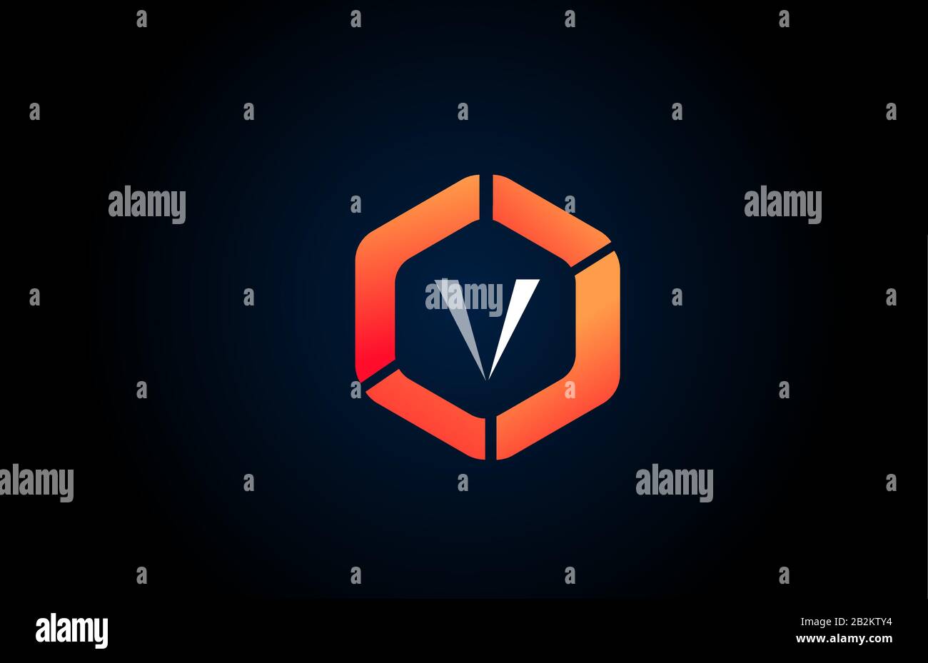 orange white polygon V letter alphabet logo design icon in black and ...