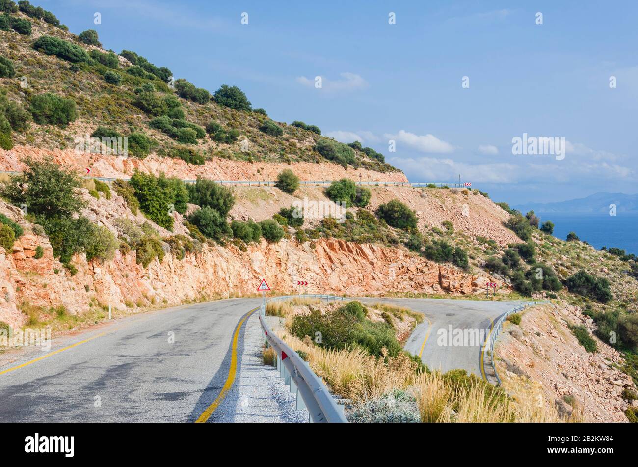 Aerial view over curved mountain road, Datca Stock Photo - Alamy