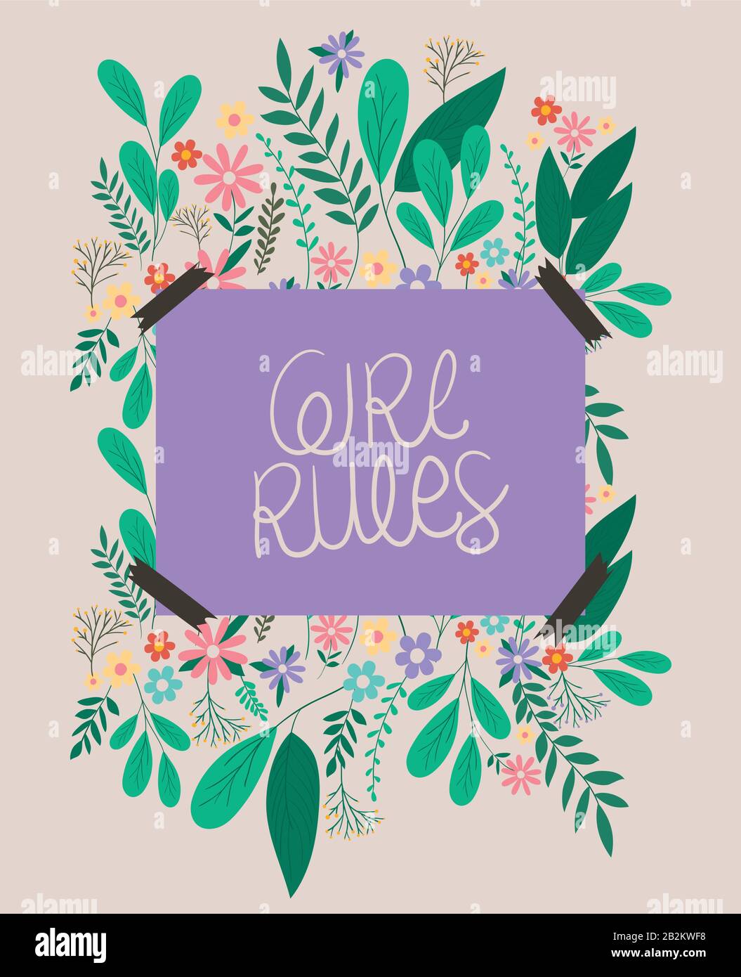 girl rules banner with leaves and flowers vector design Stock Vector ...