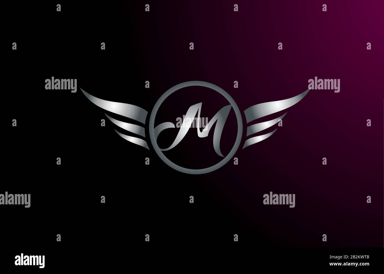 silver grey wings M letter alphabet logo design with metallic icon for ...