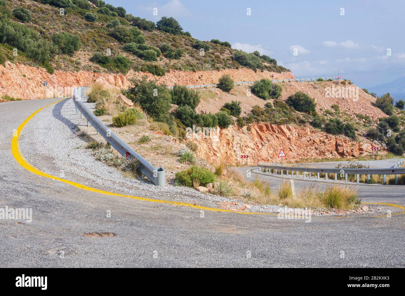 Aerial view over curved mountain road, Datca Stock Photo - Alamy