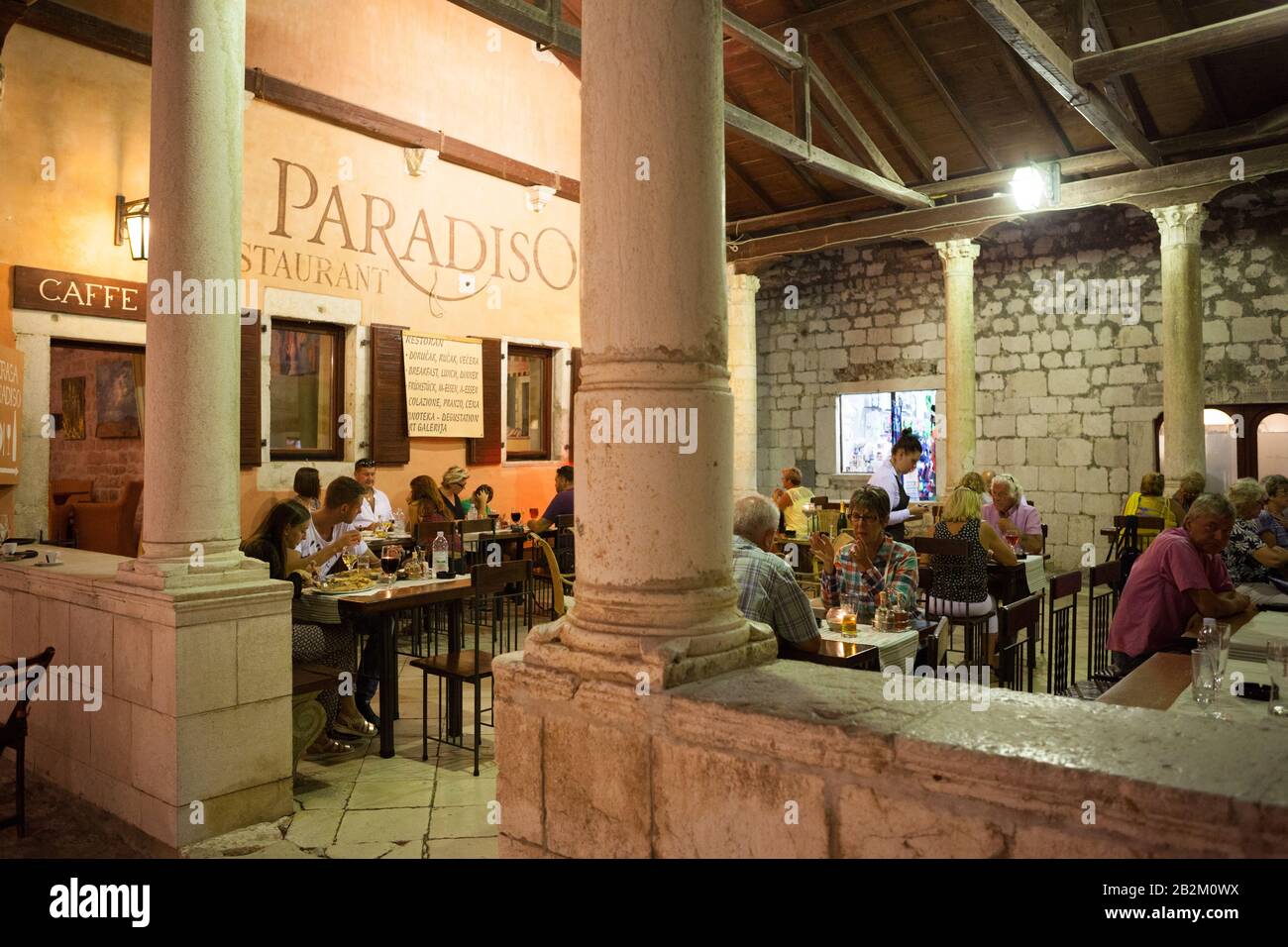 Restaurant Paradiso in the old town center. Rab, Croatia Stock Photo ...