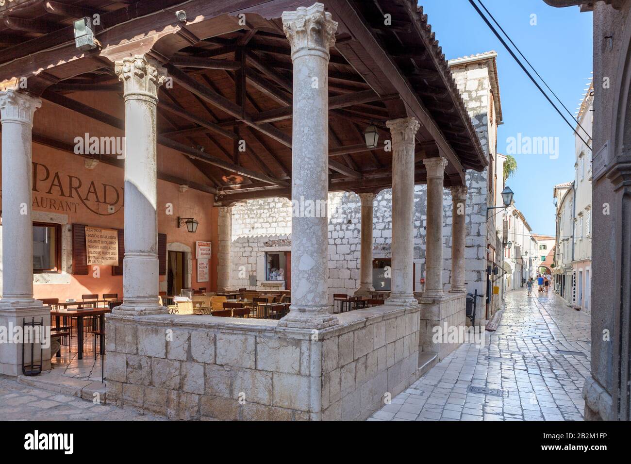 Restaurant Paradiso in the old town center. Rab, Croatia Stock Photo ...