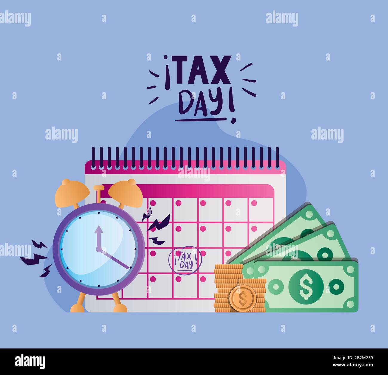 tax day calendar clock bills and coins vector design Stock Vector Image ...