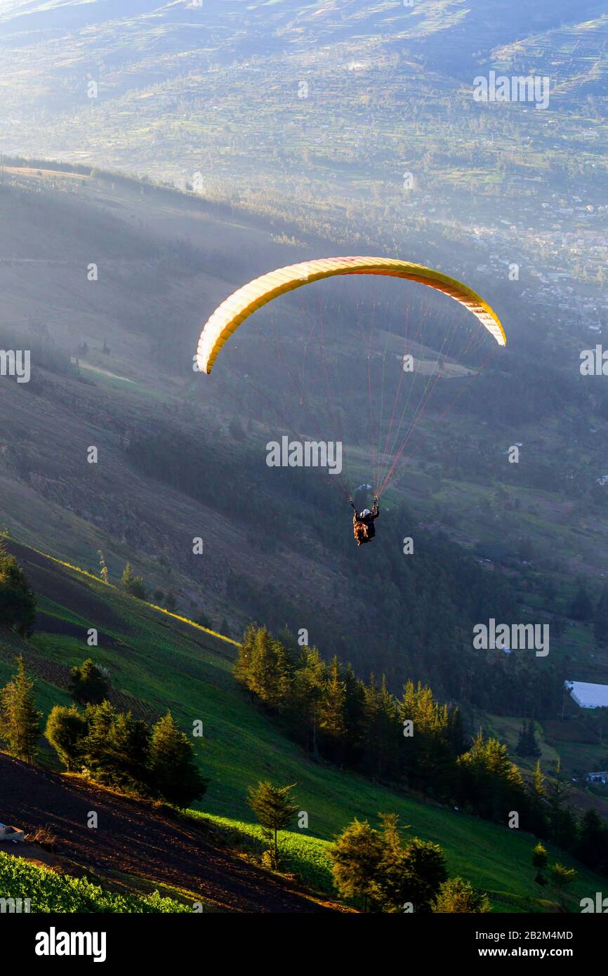 Paragliders Over Farmed Land In Beautiful Sundown Light Seen From Air ...