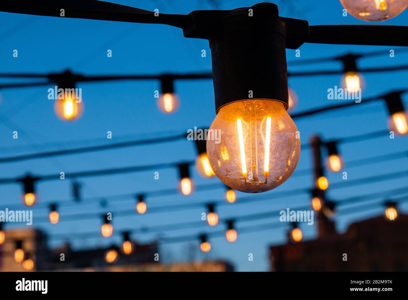 Light bulbs on the evening blue sky Stock Photo - Alamy