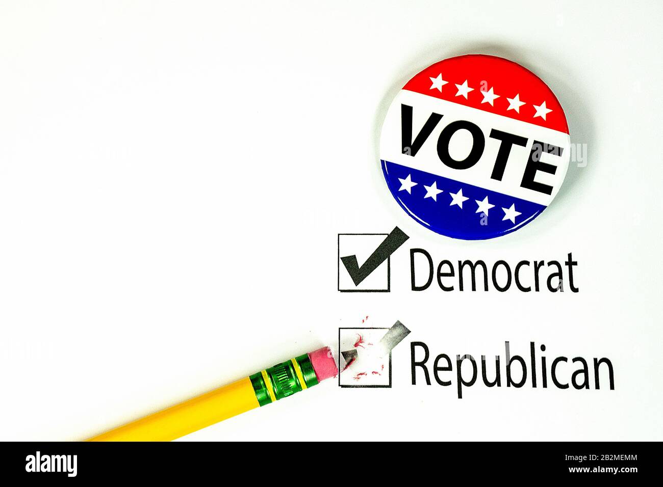 voting ballot with yellow pencil and eraser on white background Stock ...