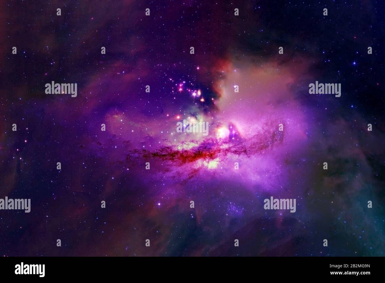 A beautiful nebula of different colors, with stars and galaxies ...