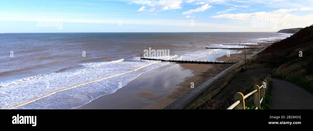The sweeping beach at Overstrand village, North Norfolk, England, UK ...