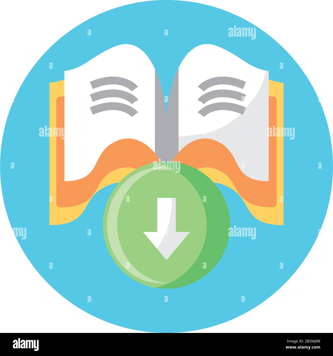 book and download arrow over white background, block style icon, vector ...