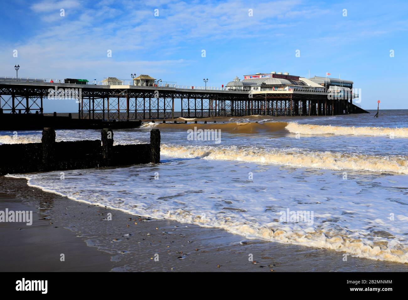 Summer day view over the promenade and Pavilion Theatre Pier at Cromer ...