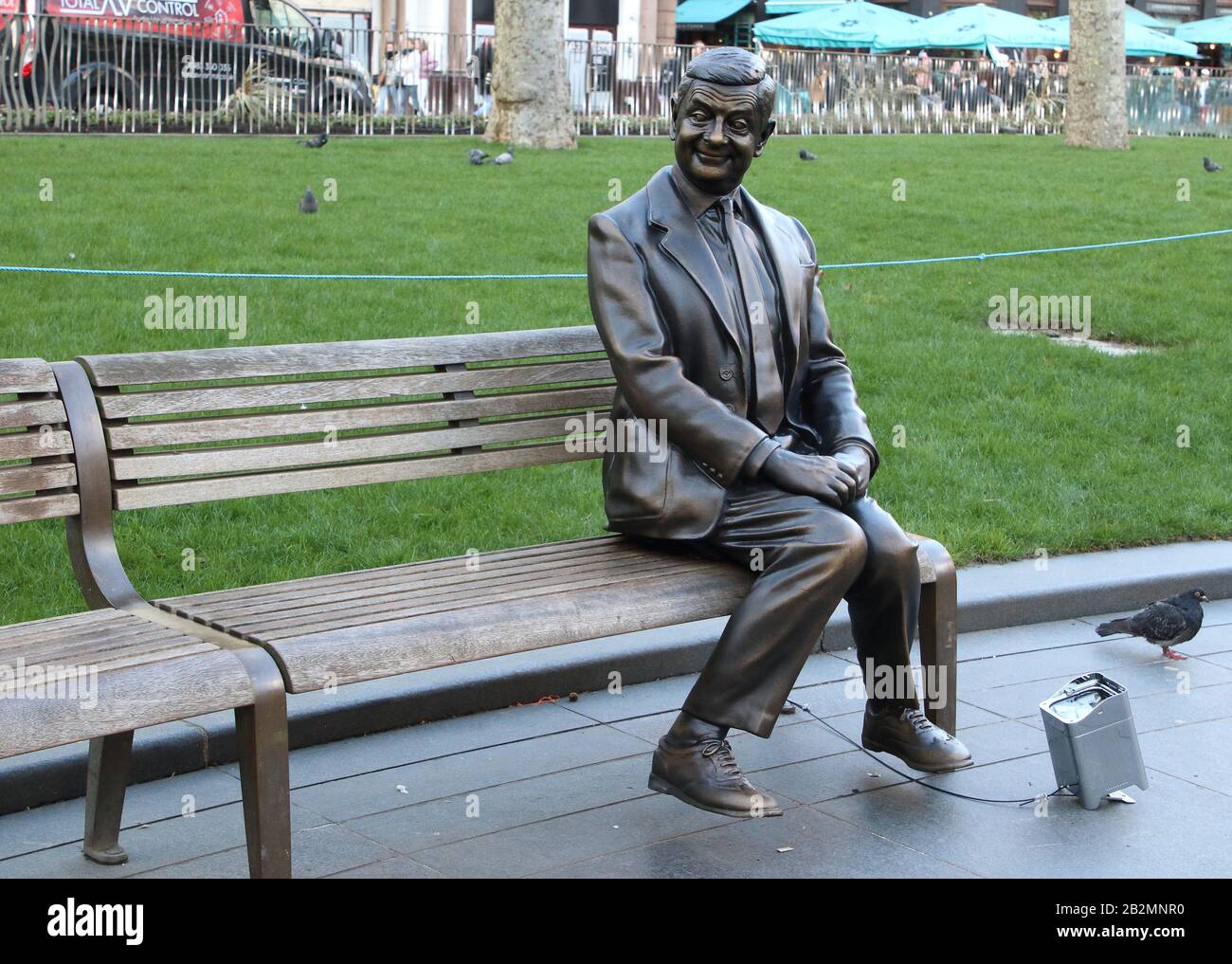 London, UK. Mr Bean statue at Launch of a trail of cinematic bronze ...