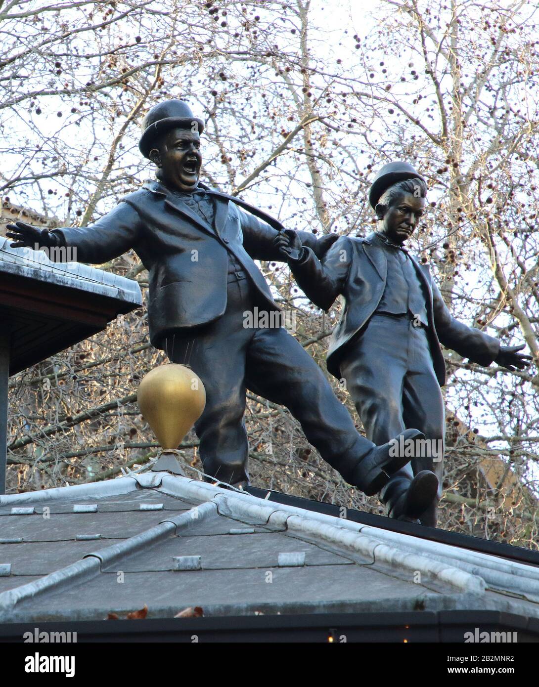 London, UK. Laurel and Hardy statue at Launch of a trail of cinematic ...