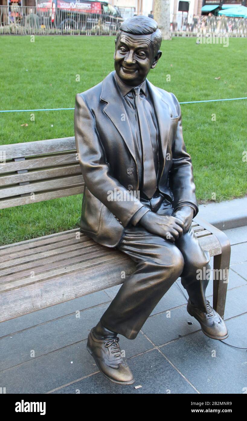 London, UK. Mr Bean statue at Launch of a trail of cinematic bronze ...