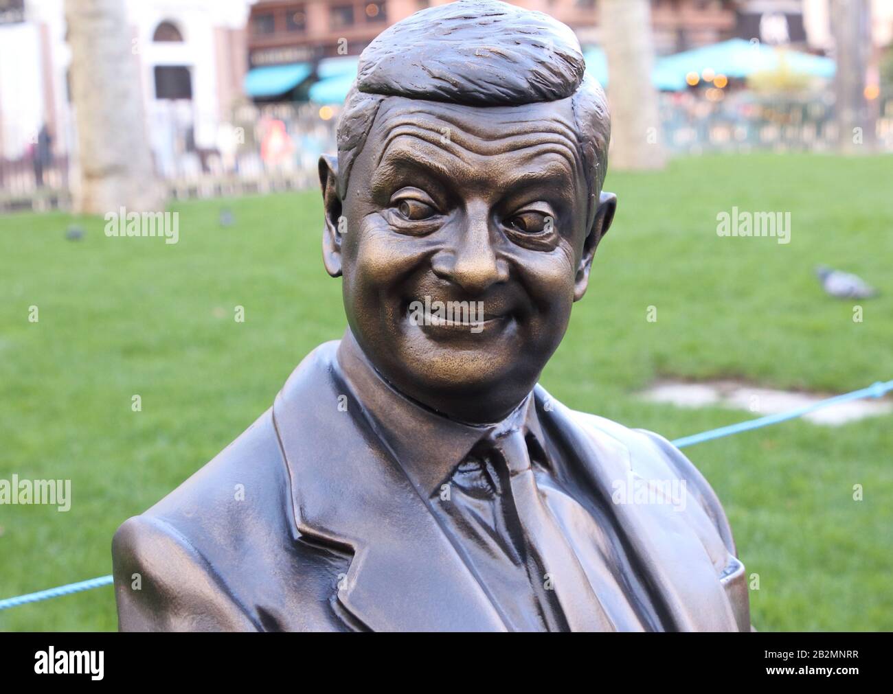 London, UK. Mr Bean statue at Launch of a trail of cinematic bronze ...