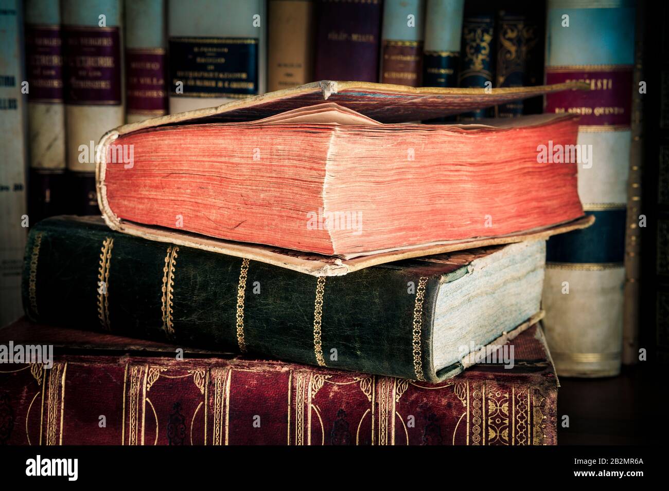 old overlapping ancient books - close up Stock Photo - Alamy