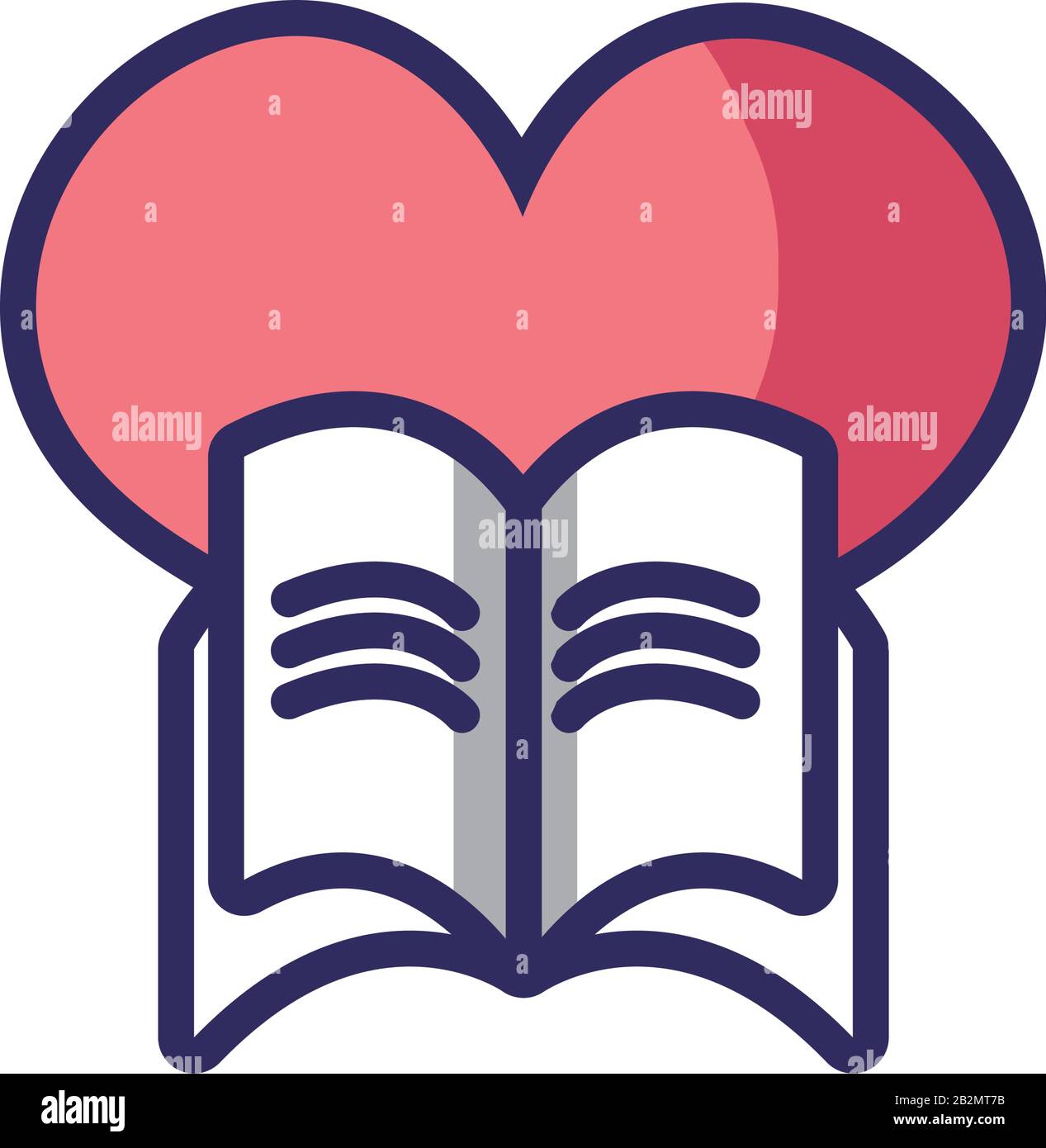 big heart and book icon over white background, colorful line and fill ...
