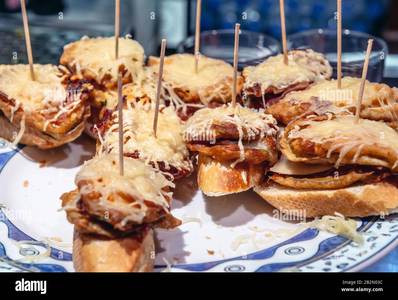 Pinchos in tapas bar in San Sebastian coastal city located in the ...