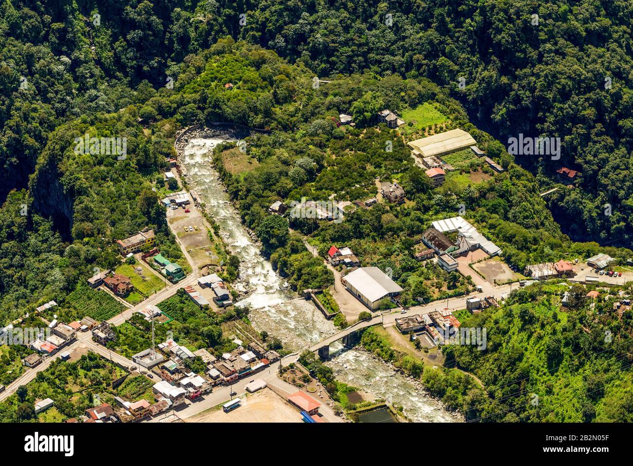Rio Verde Village In Ecuadorian Andes Aerial Shot Stock Photo - Alamy