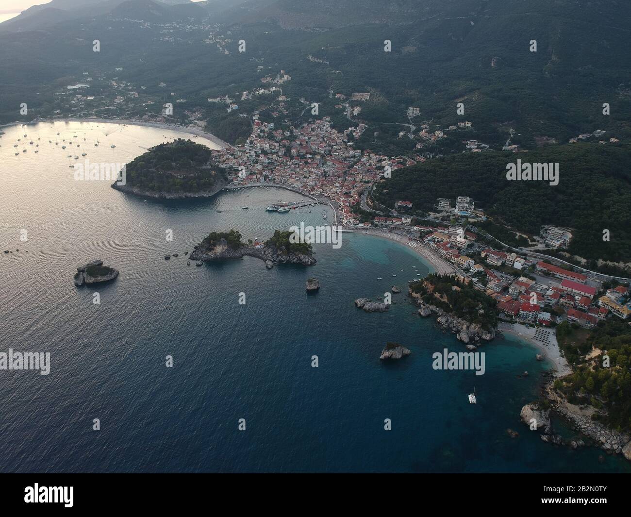 Parga Greece Preveza Aerial view of famous Greek Caribbean tourist ...