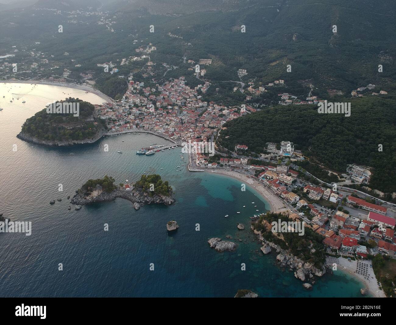Greece Parga in Preveza Aerial view of famous Greek Caribbean tourist ...