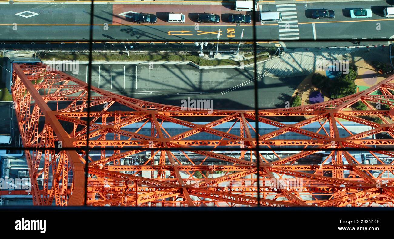 Tokyo Tower view through glass floor Stock Photo - Alamy