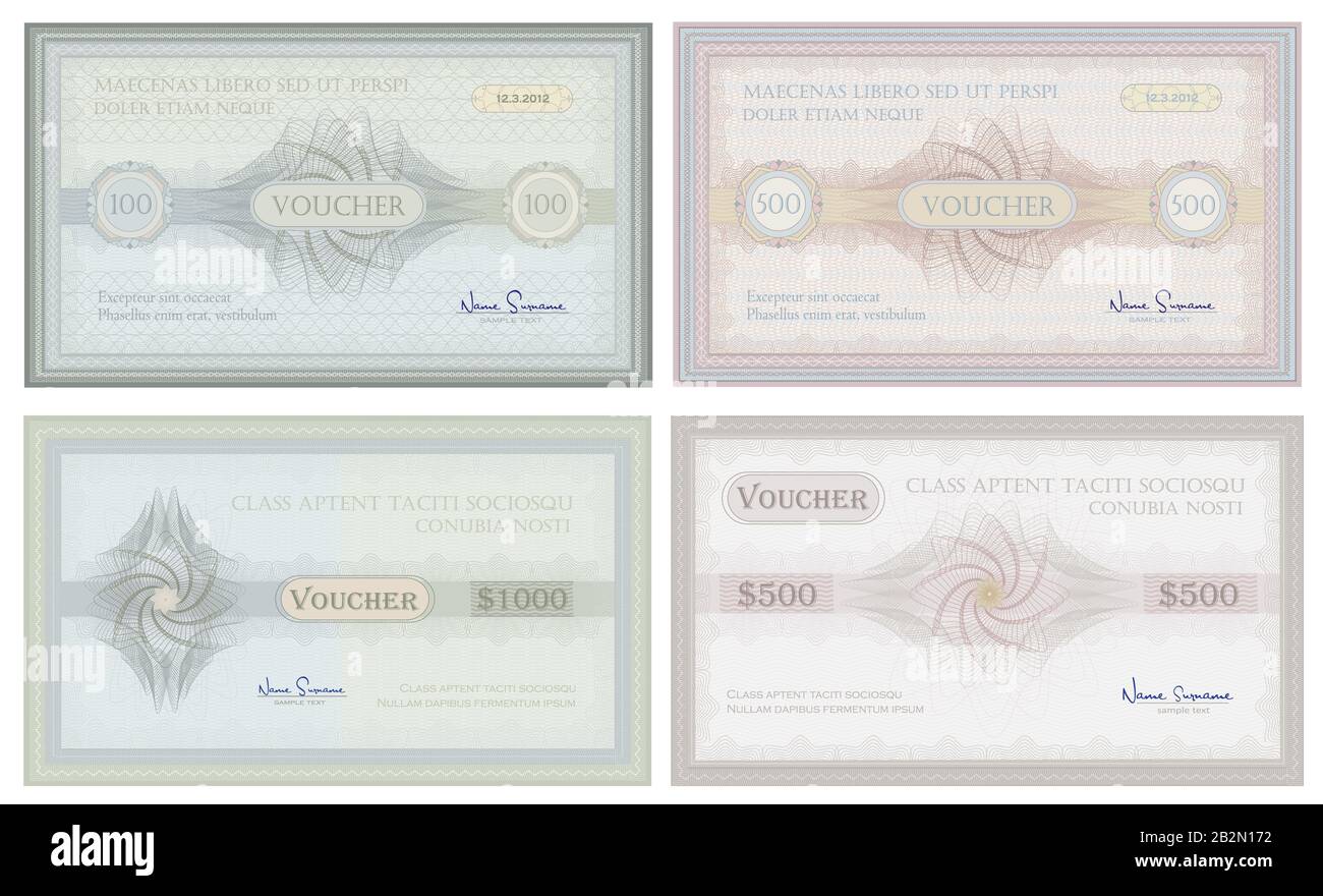 Voucher coupon check gift banknotes guilloche security money card ...