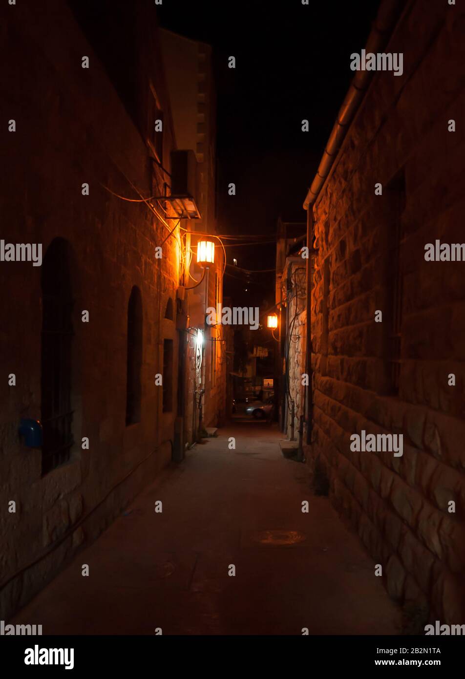Night walk in streets of Nachlaot Jerusalem Neighborhood Stock Photo ...
