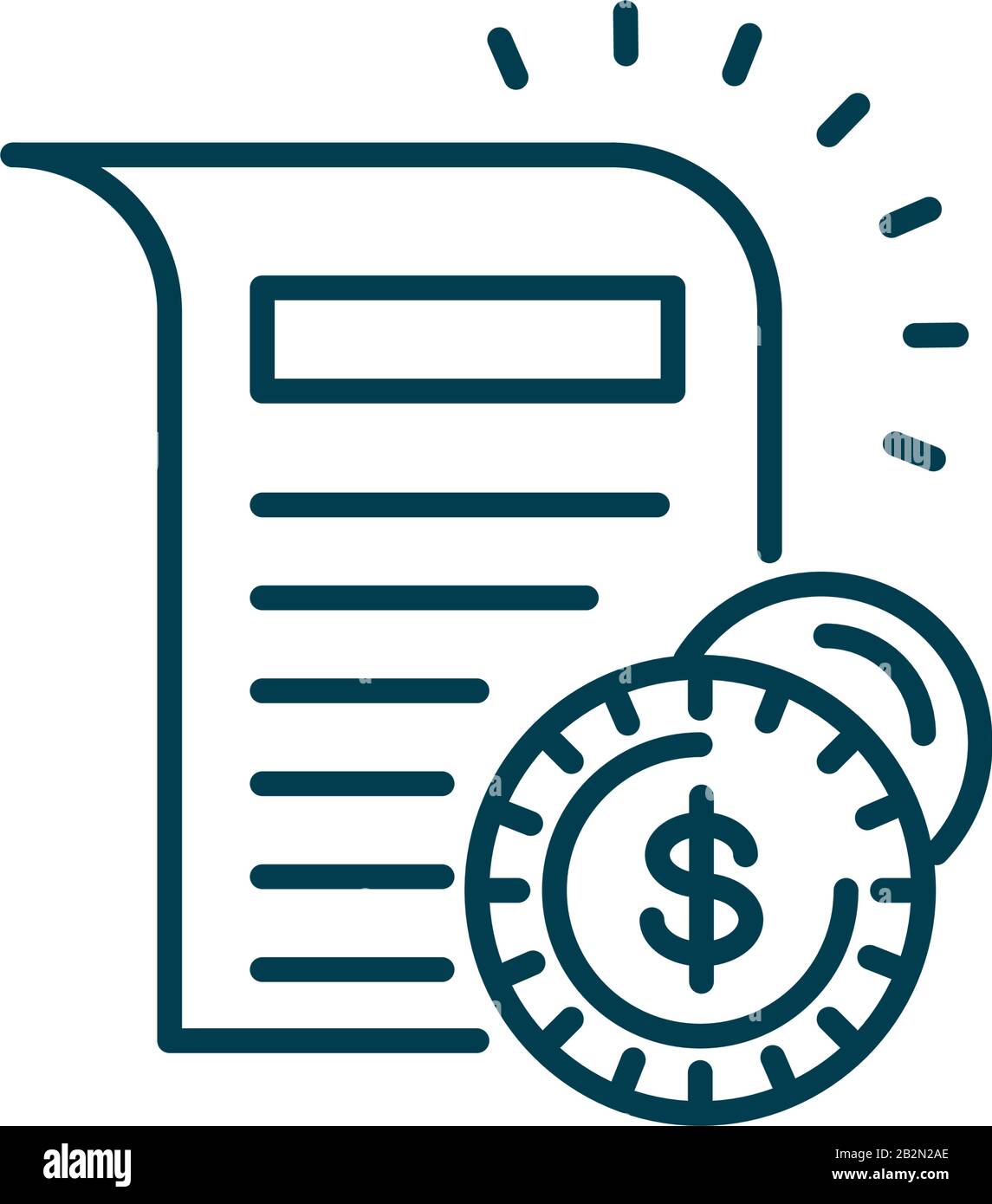 document pages and money coins icon over white background, line style ...