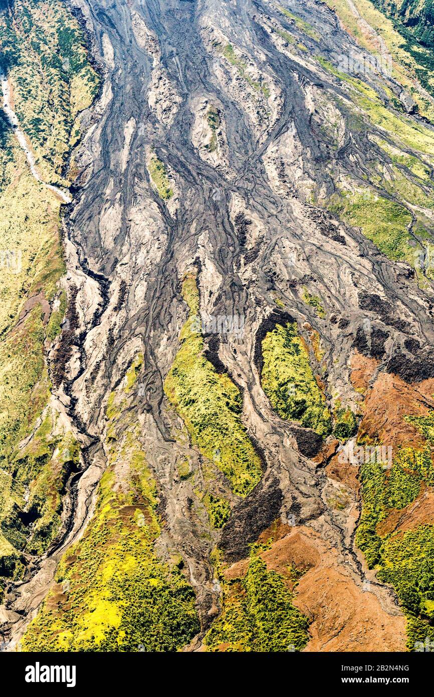 Tungurahua Volcano Lava Flows High Altitude Aeria Shot After Night ...
