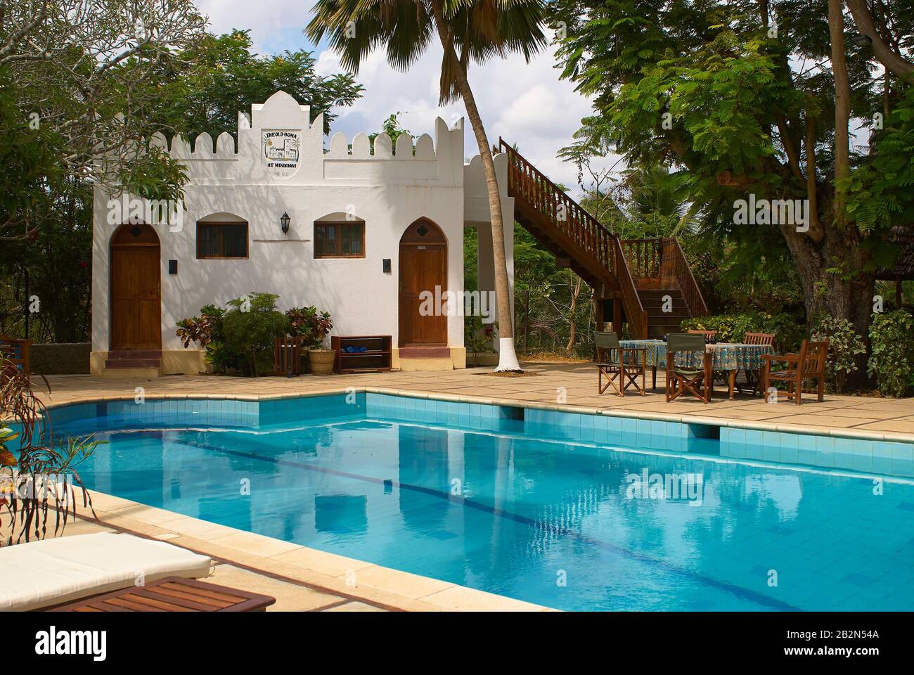 Poolside of the Old German Boma in Mtwara, now a hotel Stock Photo - Alamy