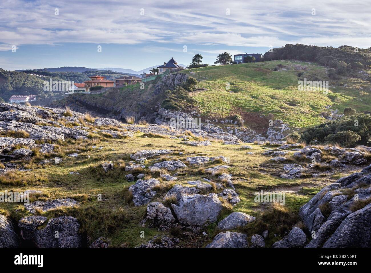 Cabo Ajo - cape with famous Ojerada cave on the coast of Biscay Bay ...