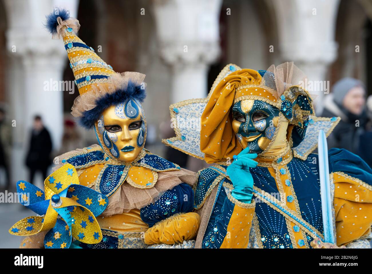 Carnival of Venice, yellow and blue masks, Italy Stock Photo - Alamy